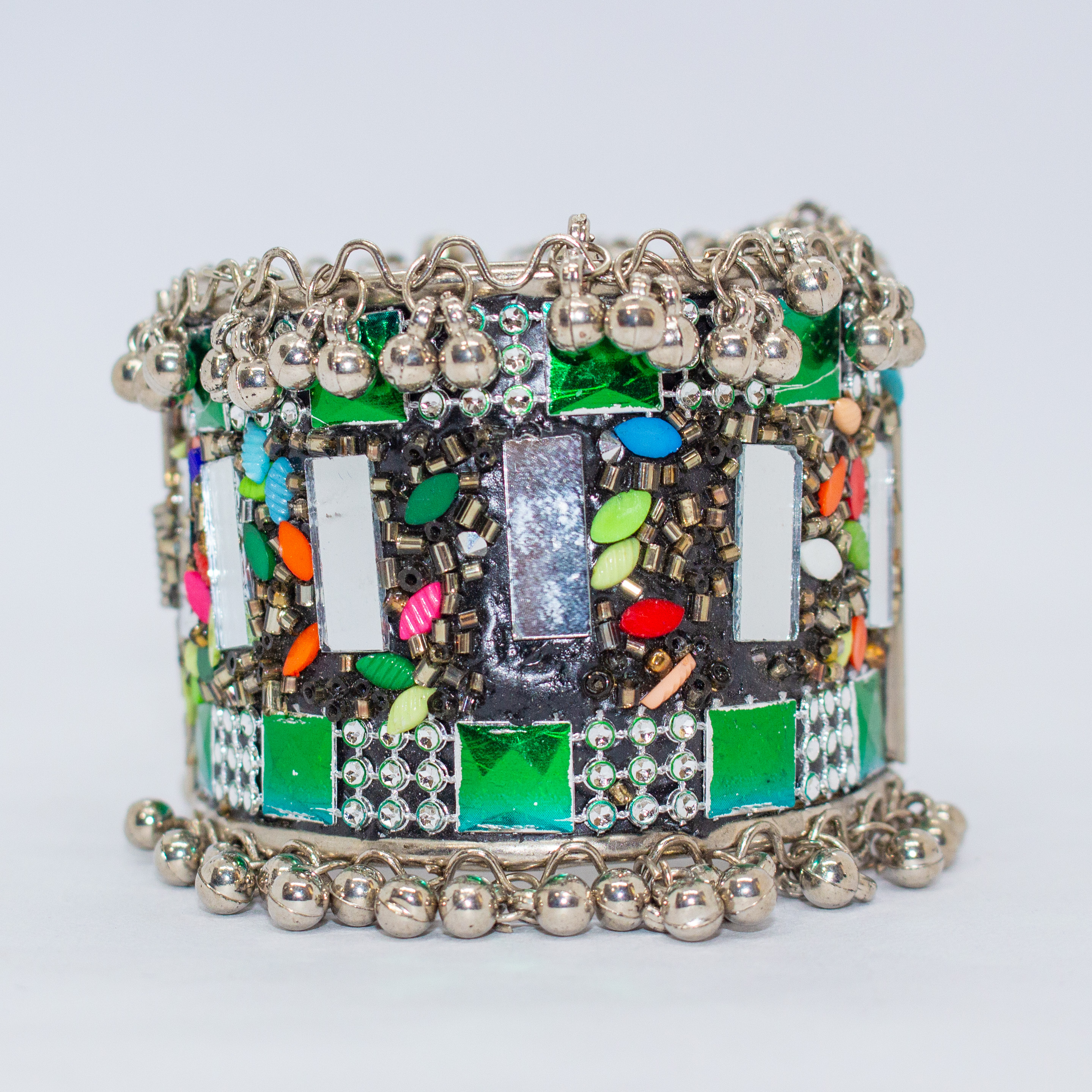 Oxidized Silver Mirror Work Kada Bracelet - Tribal Banjara Inspired ...